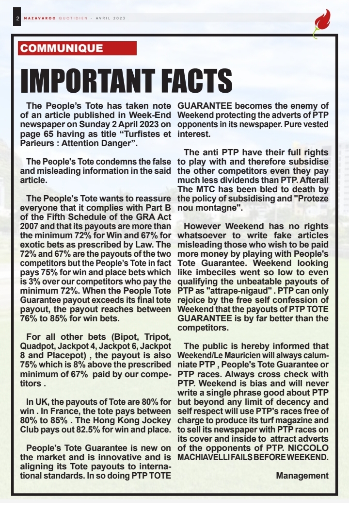 COMMUNIQUE:IMPORTANT FACTS